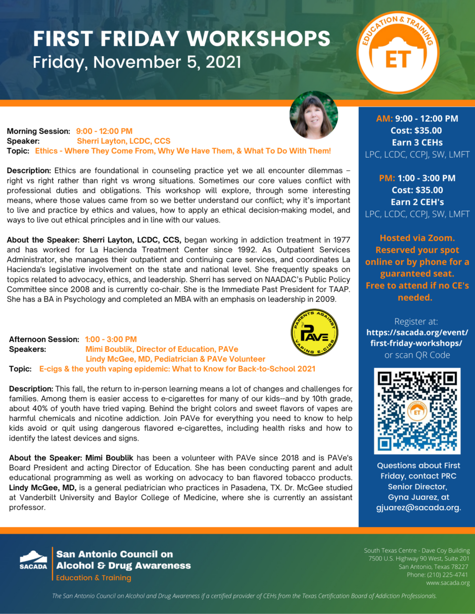 First Friday Workshops for Friday, November 5, 2021 - Prevention ...